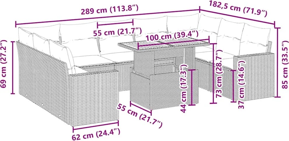 10dílná zahradní sedací souprava s poduškami béžová polyratan 3271457