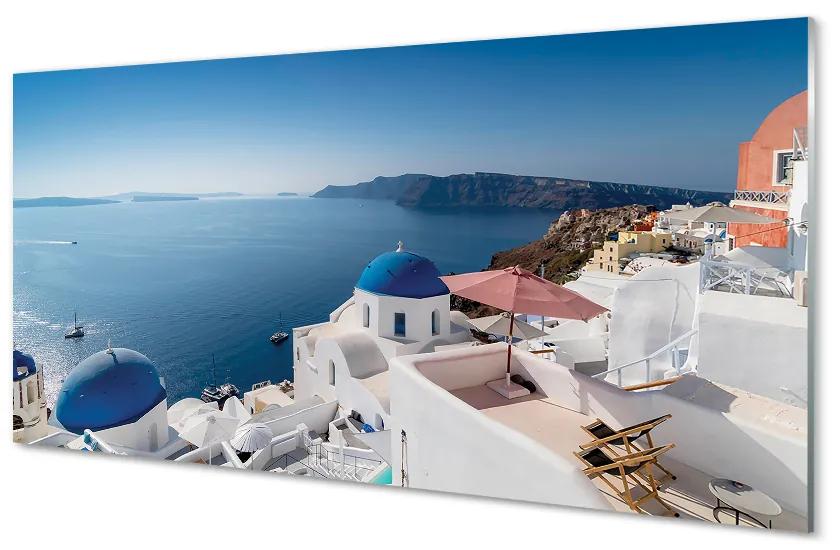 akrylový obraz Řecko sea panorama budov 125x50 cm