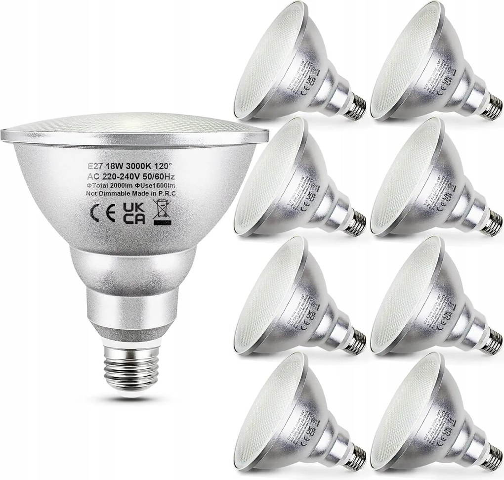 Led lampa Unikcst, 230 V, 18 W, E27, 3000 K, sada 8 kusů