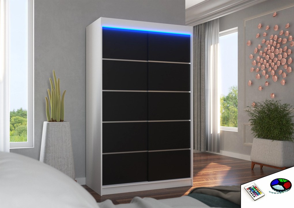 ADRK Furniture Posuvná skříň s LED osvětlením BENISSO 120 ADRK-SW-BEN-WB-120+L