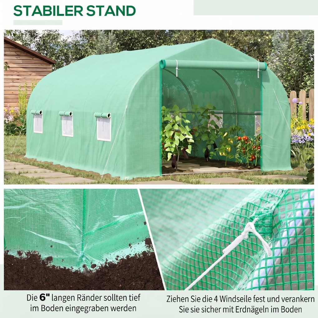 Fóliový skleník Outsunny Fóliový skleník Skleník Studený rám Rajčatový domek Sedlová střecha 450 × 300Š × 205V cm | Aosom