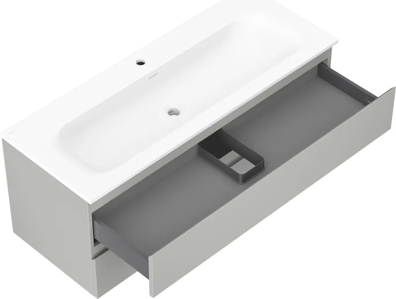 Mexen Orio, koupelnová skříňka 120 cm s umyvadlem Vela, 2 zásuvky, šedá matná/bílá matná, 91A10-12047-2-BFF62-W23M01