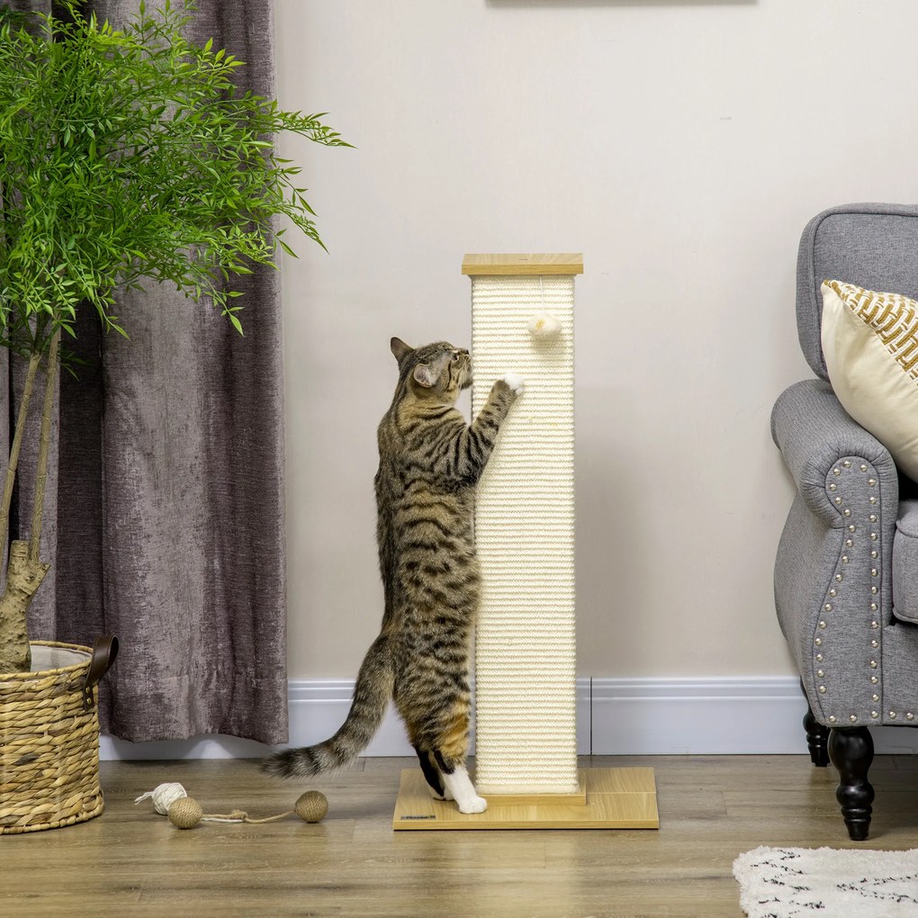 PawHut škrabadlo pro kočky 38L x 38W x 80H cm stabilní a bezpečné se škrabací deskou hracími míčky ze sisalu dub krémově bílý úspora místa | Aosom.de