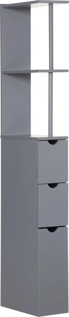 HOMCOM Moderní sloupcový koupelnový kabinet s 2 policemi, 2 zásuvkami a 1 bezpečnostním dvířkami 15x33x136,5 cm Šedý | Aosom