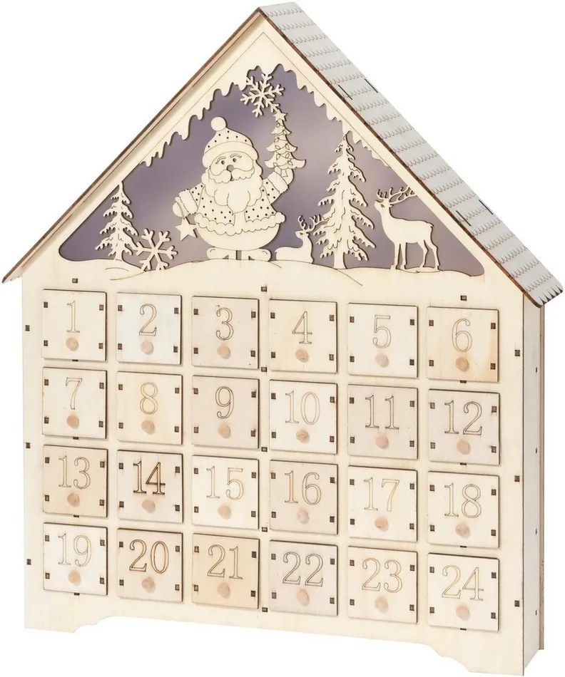 Adventní LED dřevěný kalendář Secrets of Santa, , 37,5 x 43 cm