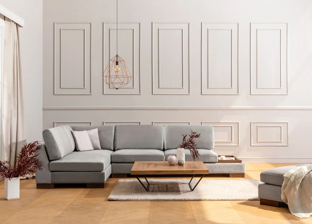 Hanah Home Rohová pohovka TULIP 313cm světle šedá levý roh s pufem 560ARE1156