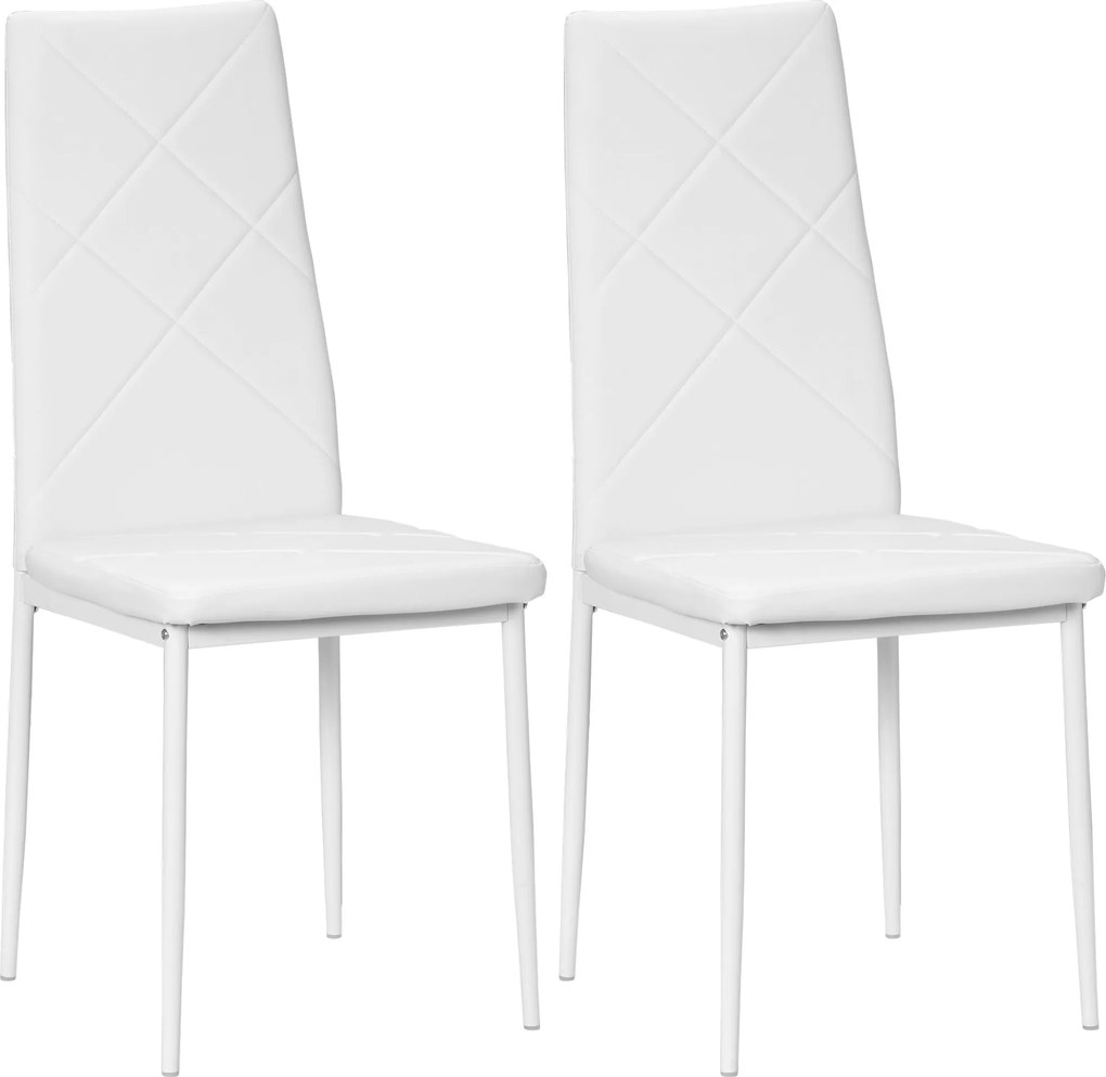 HOMCOM Set 2 čalouněných křesel s vysokým opěradlem, kuchyňské židle z umělé kůže s diamantovým prošíváním, protiskluzové nohy a ocelové nohy do obýva