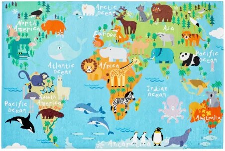 Obsession koberce Dětský kusový koberec Torino kids 233 WORLD MAP Modrá, Vícebarevná - 120x170 cm