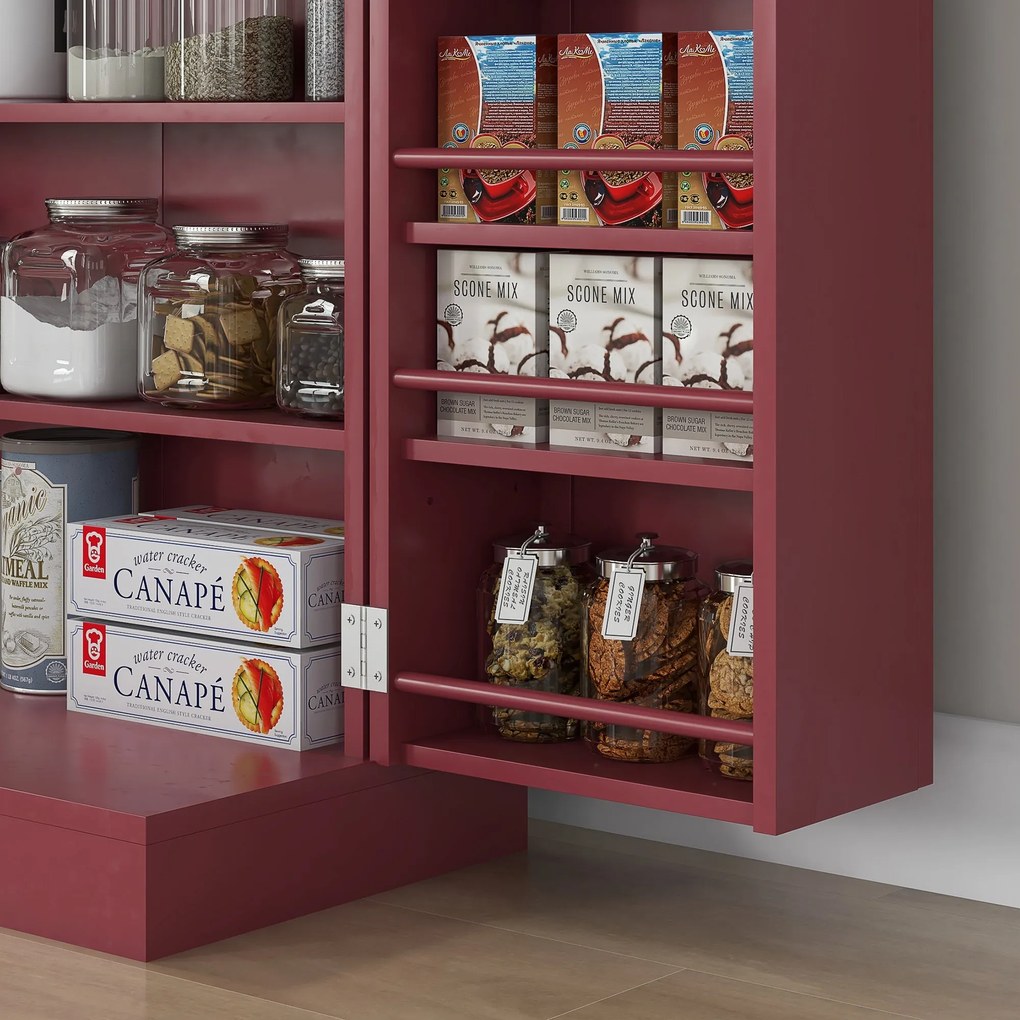 HOMCOM Kuchyňský Buffet Úložný Skříňka 12 Nastavitelných Polic Dveřní Police 60 x 30 x 104 cm pro Obývací Pokoj a Jídelnu v Červeném Dřevě