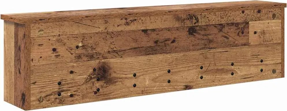 věšák, nástěnný, 5 poliček, háčky, kompozitní dřevo, 26x100x16 cm, staré dřevo, Dekorino TK20260022