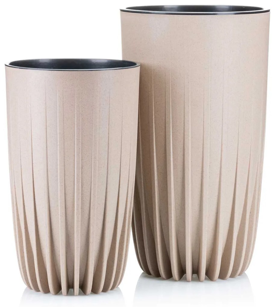 PLASTOVÝ KVĚTINÁČ STRIPPED ECO 42X25 CM BÉŽOVÁ