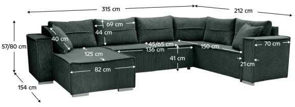 Univerzální rohová rozkládací sedací souprava do U LONDON zelená