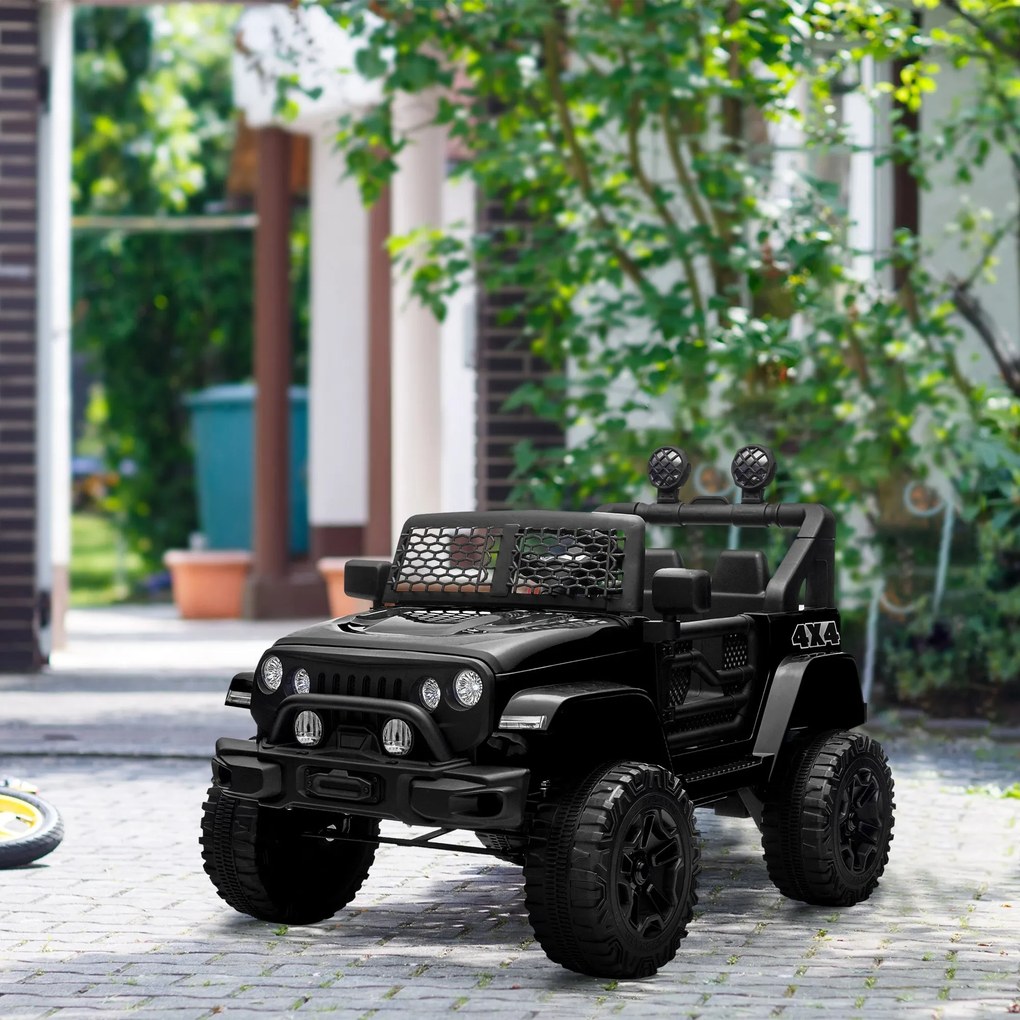 HOMCOM 12V Elektrické 4x4 Auto pro Děti s Dálkovým Ovládáním, Světly a Klaksonem - 3-6 Let - Černé