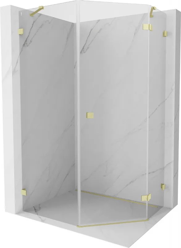 Mexen Lunar, pravý výklopný pětiúhelníkový sprchový kout 90 x 100 cm, 8mm čiré sklo, zlatý matný profil, 831-090P-100L-55-00-P