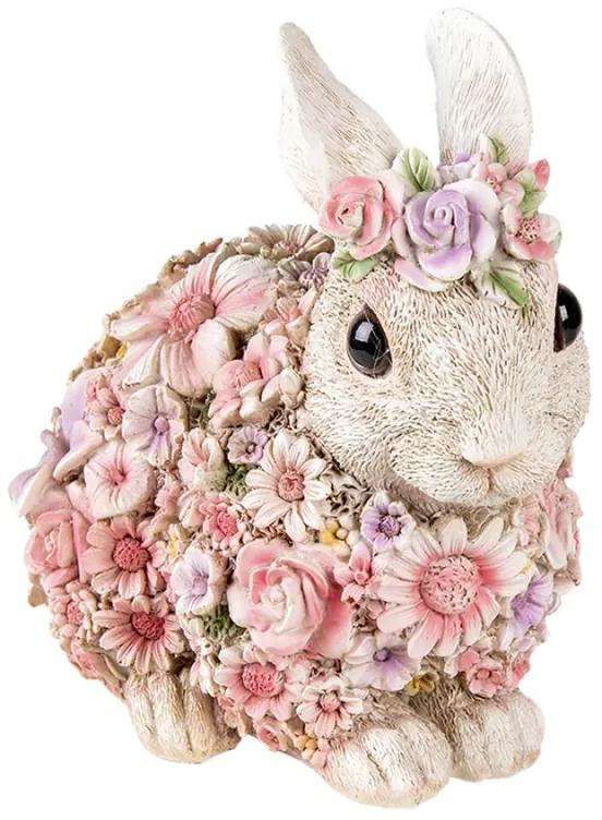Dekorativní soška králíka posetého květinami – 19x12x18 cm