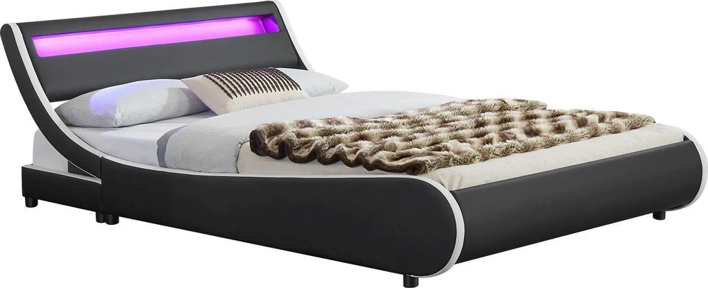 Juskys Čalouněná postel Valencia s LED osvětlením Barva: černá, Velikost: 180 × 200 cm