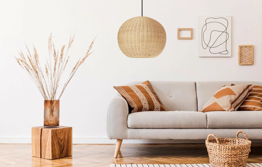 Toolight - Stropní svítidlo z přírodního bambusu Boho E27 60W APP882-1CP, hnědá, OSW-05242