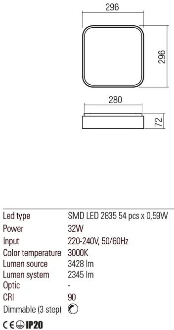 Redo Stropní LED svítidlo Yomo hranaté, ø29,6cm Barva: Bílá