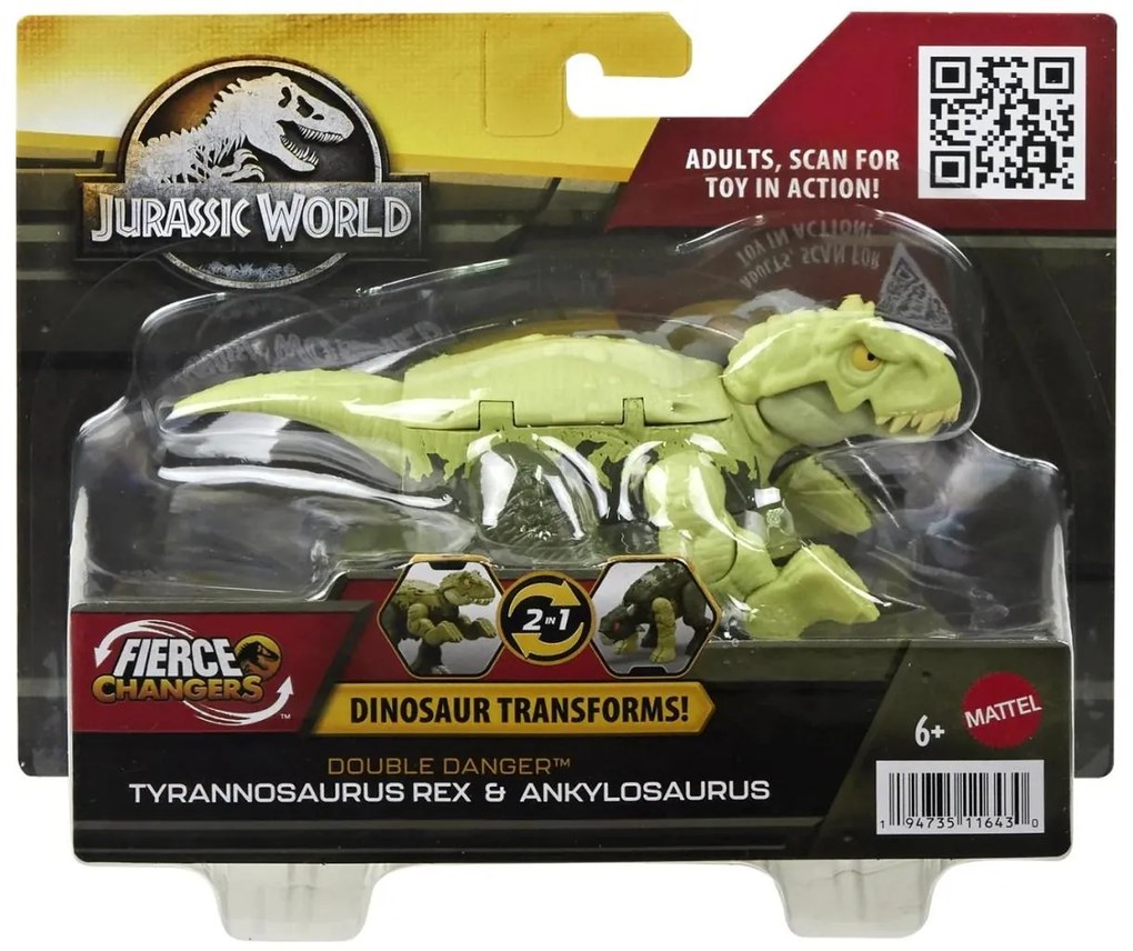 Mattel jurský svět dinosaurus s transformací t-rex a ankylosaurus, hlp08