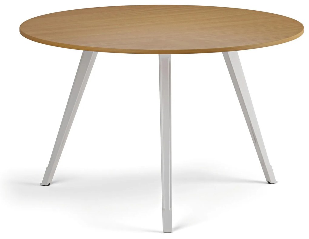 Konferenční stůl PRIMO ZEN, průměr 120 cm, bílá podnož, buk