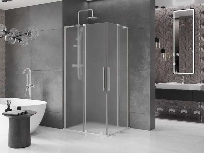 Mexen Velar L Duo, sprchový kout s posuvnými dveřmi 100 x 90 cm, 8mm sklo námraza, broušená ocel, 871-100-090-02-33-97