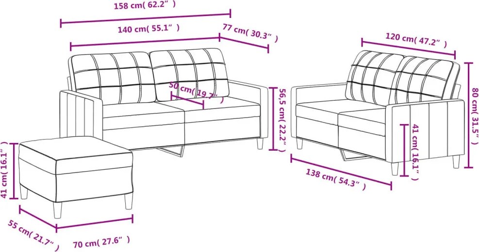 vidaXL 3dílná sedací souprava s polštáři textil [3201282] Barva: Černá