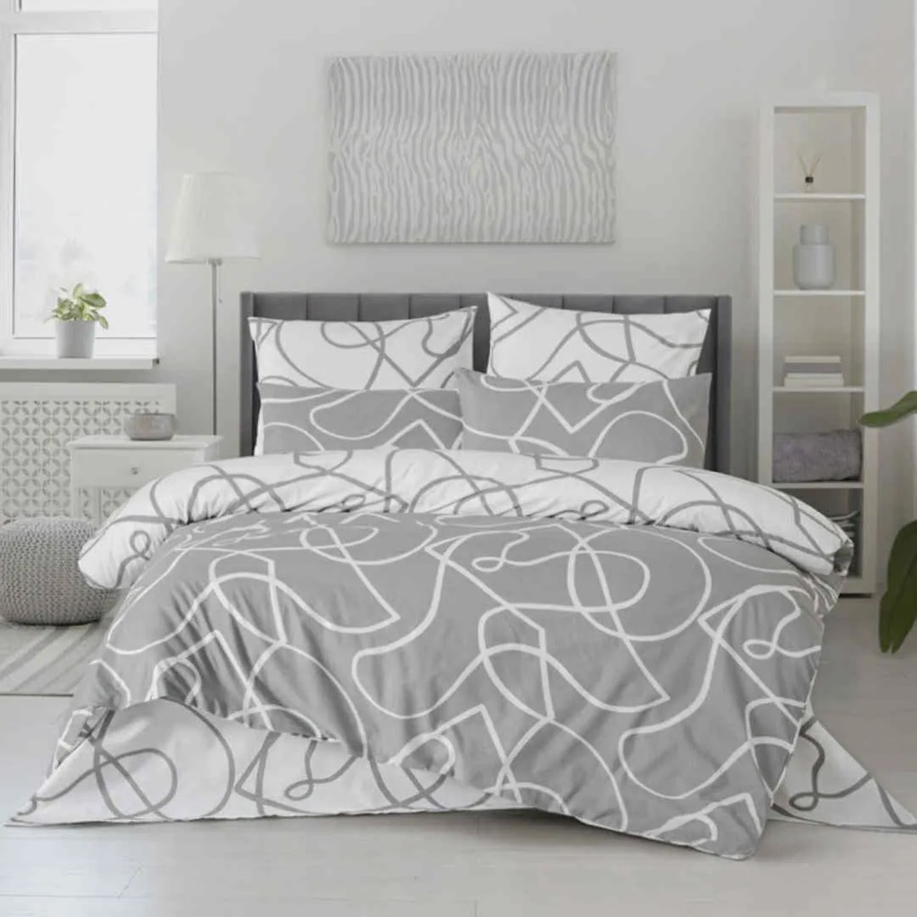 Povlečení bavlněné Merlot šedé 200x140cm+90x70cm TiaHome