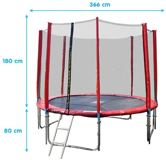 GoodJump GoodJump 4UPVC červená trampolína 366 cm s ochrannou sítí + žebřík + krycí plachta