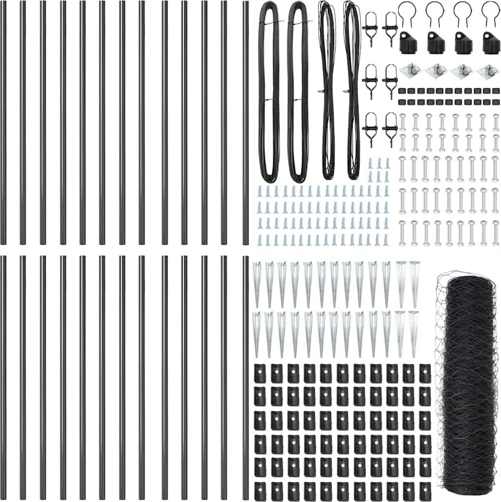 Hexagonální plot s podpěrou 50 x 0,5 m Ocel potažená PVC Šedá 3353262