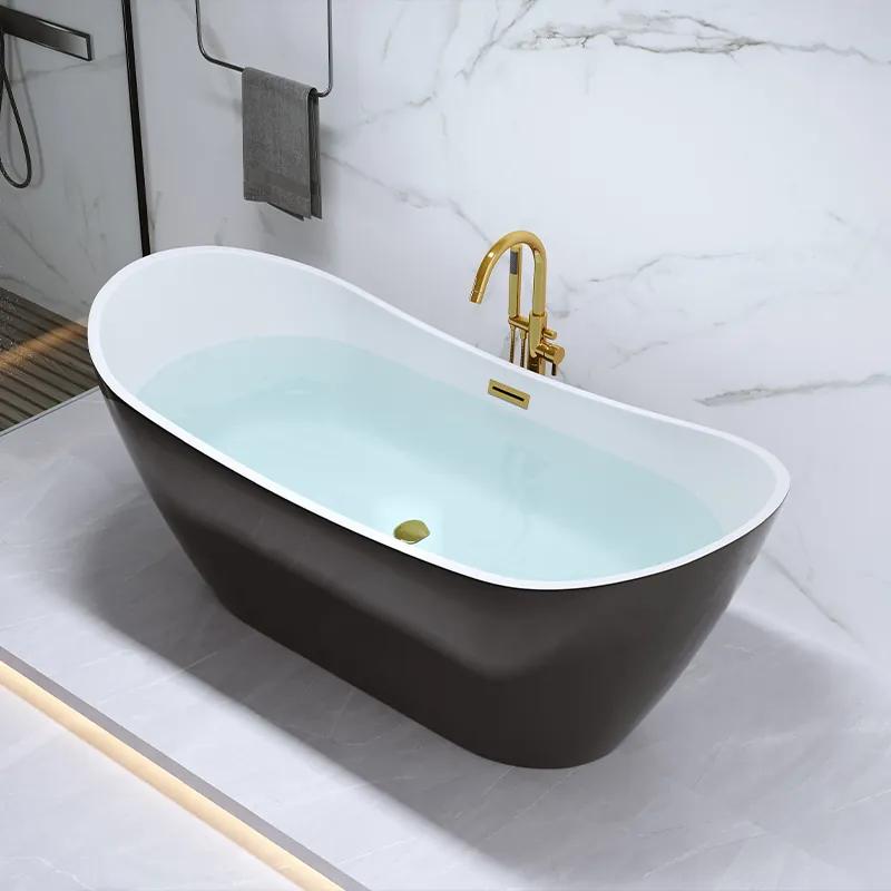 BPS-koupelny Volně stojící akrylátová vana HYD-RIC513A 150x75 bílá/černá, odtokový komplet zlatý