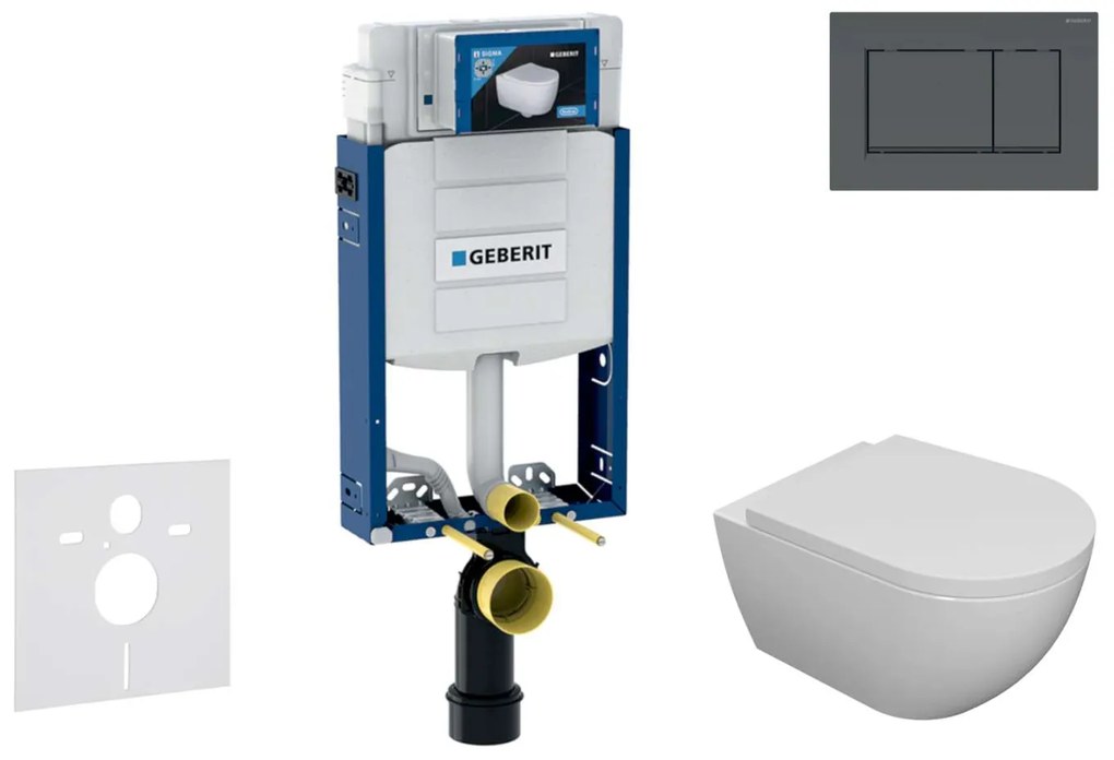 Geberit Kombifix - Set předstěnové instalace, klozetu Oudee a sedátka softclose, tlačítko Sigma20, matná černá/černá SANI15CA5100