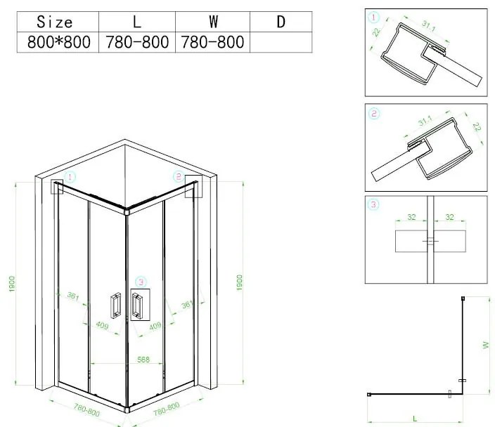 BPS-koupelny Čtvercový sprchový kout HYD-SK30A 80x80 černá/transparent + vanička HYD-SSV-ST02A bílá