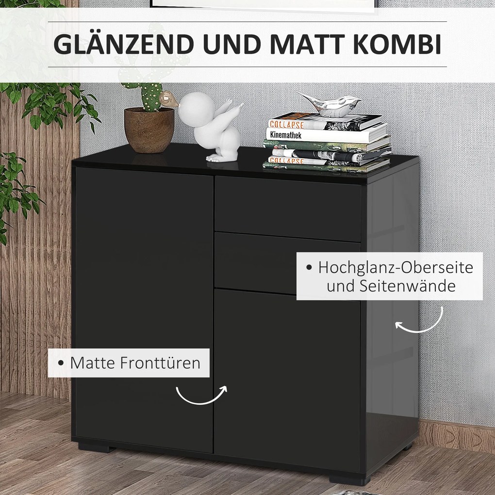 HOMCOM příborník černý s 2 zásuvkami a 2 dvířky proti naklonění do obývacího pokoje ložnice 117x36x74cm | Aosom.de
