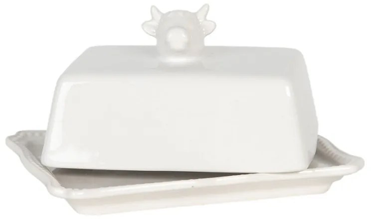 Bílá keramická máslenka s krávou Joseph – 18x14x8 cm