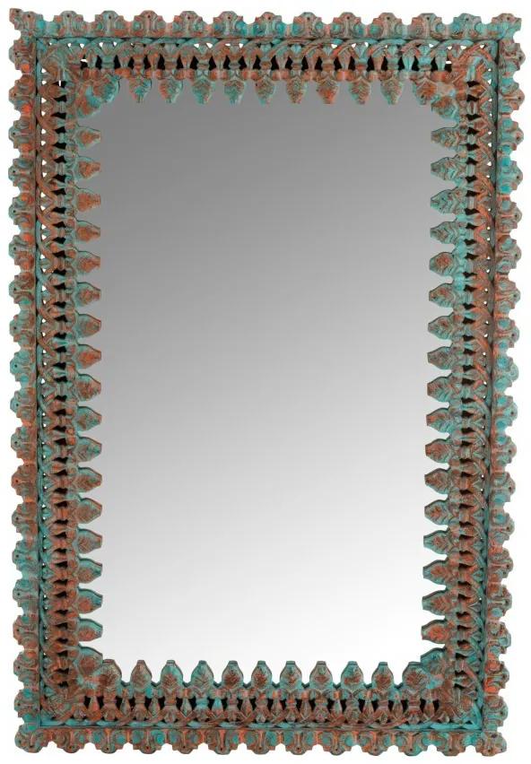 Nástěnné zrcadlo s dřevěným rámem s modrou patinou Oriental - 100*6*150 cm