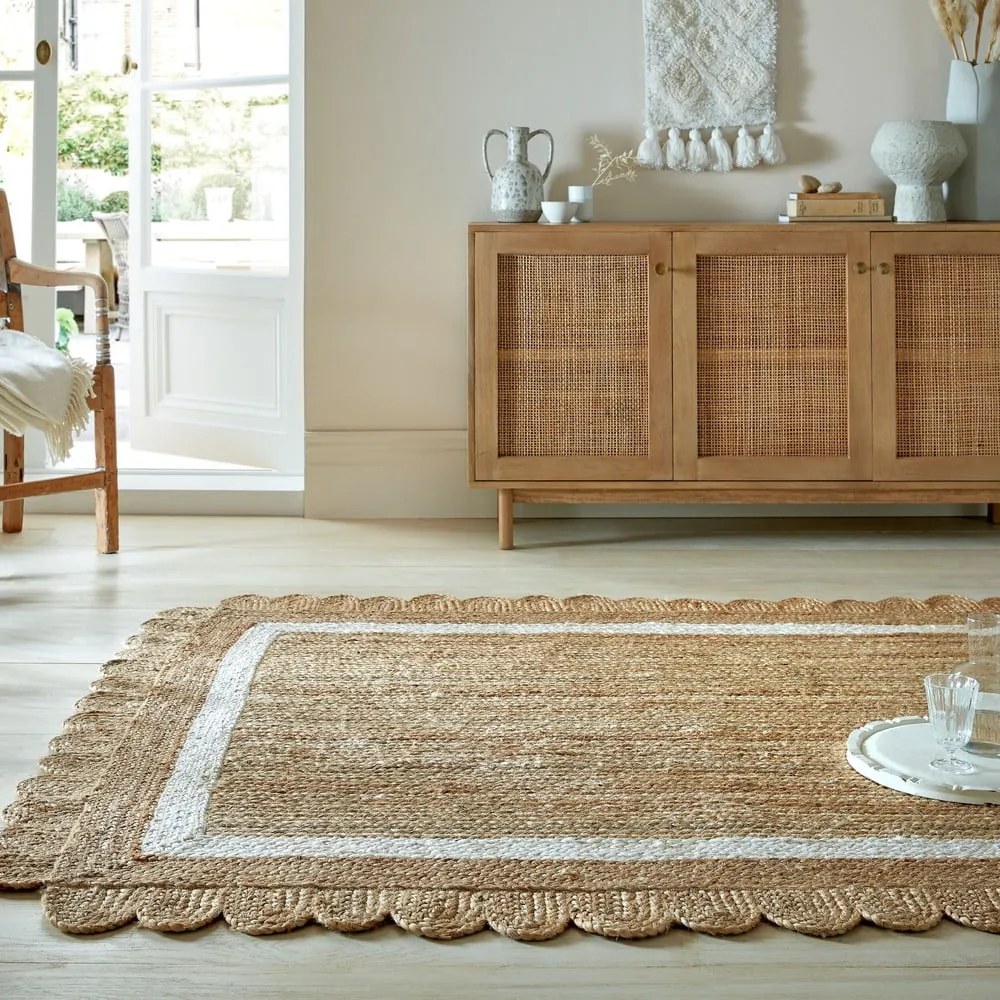 Ručně tkaný jutový koberec v přírodní barvě/slonovinový 200x290 cm Grace White – Flair Rugs