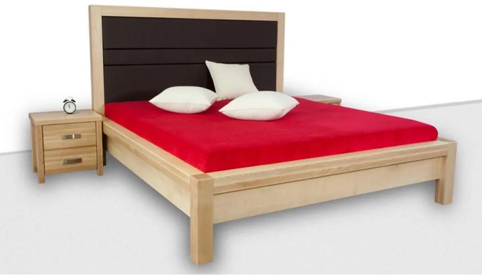 Krajča Manželská postel z masivu Luxus 160 x 200 cm Povrchová úprava: Barevný lak RAL, Druh dřeva: Borovice, Barva čalounění: Červená