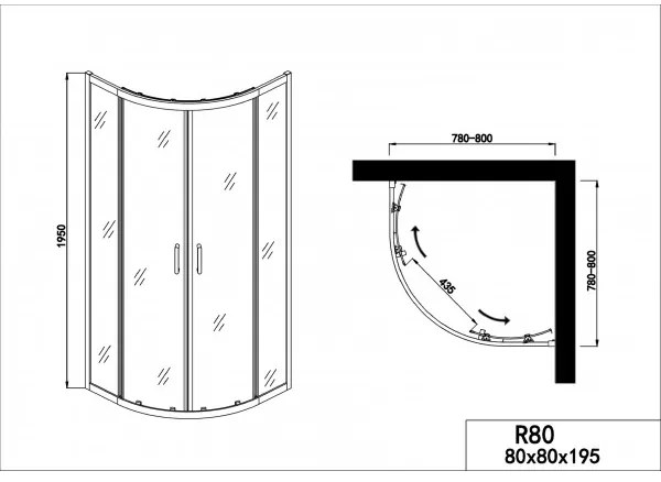 NIKIDO - S Sprchový kout  R80  80x80x195