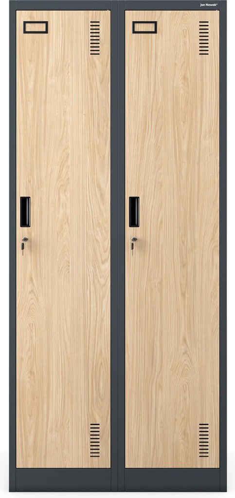 Zaměstnanecká skříňka čtyřkomorová antracitová/dub sonoma, 800x1800x500 mm: KACPER Eco Design