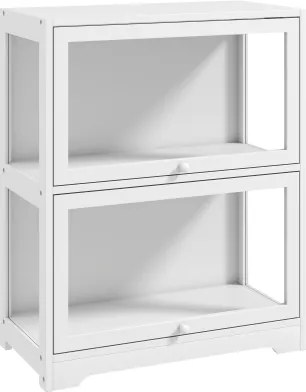 HOMCOM Vitrína pro sbírky s 2 patry a akrylovými sklápěcími dveřmi pro figurky 59,5 x 30 x 73 cm, bílá