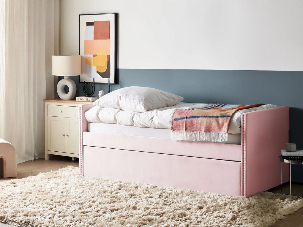 Rozkládací sametová postel 90 x 200 cm světle růžová TROYES Beliani