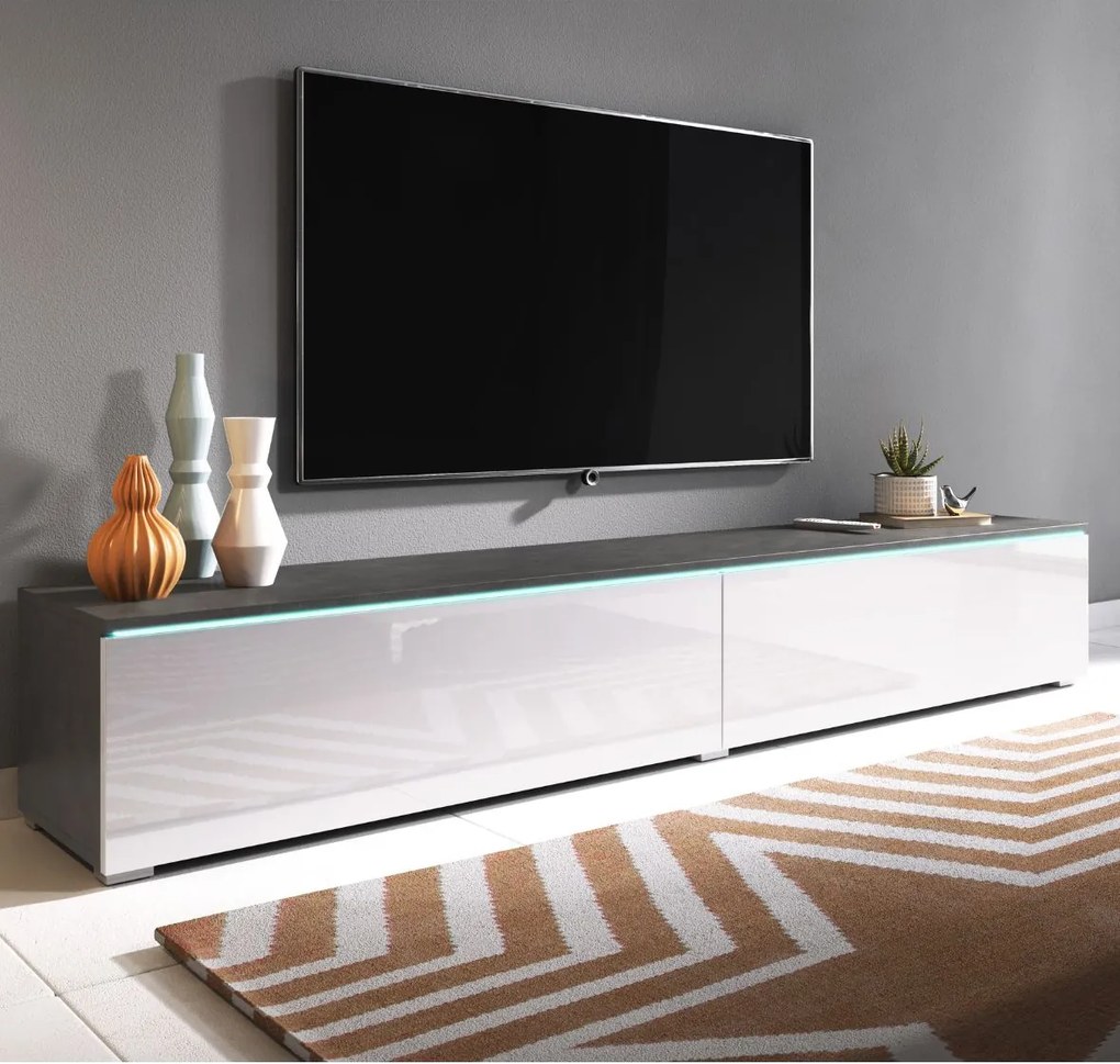 TV stolek LED matera/bílý lesk Lowboard D180