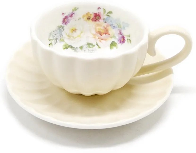 Porcelánový espresso šálek Royal Jardin s podšálkem, 100 ml – béžový s motivem růží