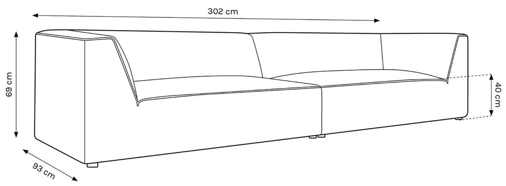 MUZZA Čtyřmístná pohovka buro 302 cm samet šedá