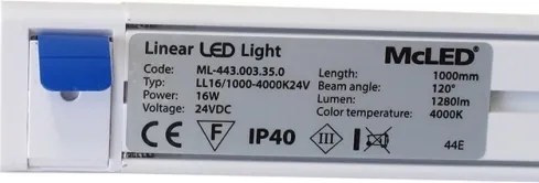 LED svítidlo McLED 16W 4000K neutrální bílá 24V délka 1005mm ML-443.003.35.0