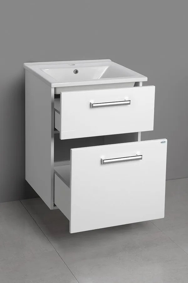Aqualine, VEGA umyvadlová skříňka 50cm, 2xzásuvka, bílá, VG053