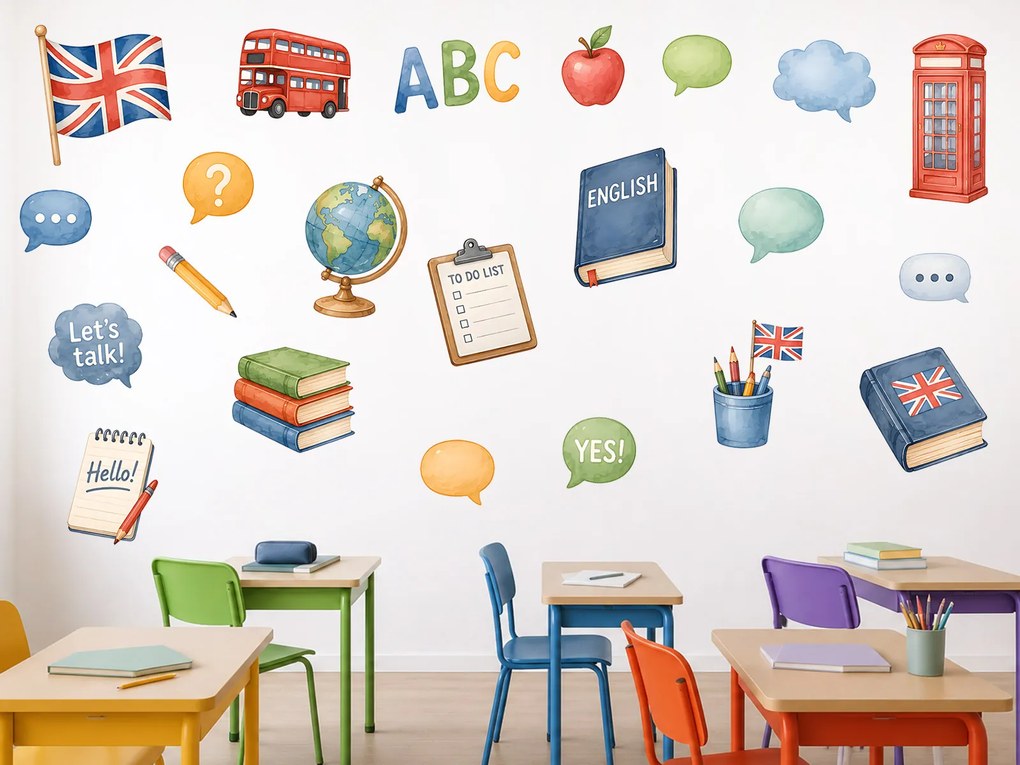 škola angličtina samolepky na zeď do třídy arch 100 x 76 cm