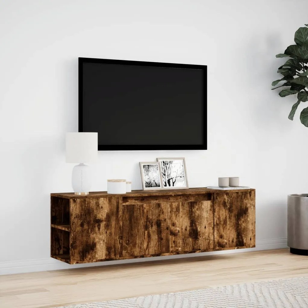 Nástěnná TV skříňka s LED osvětlením kouřový dub 135x31x39,5 cm