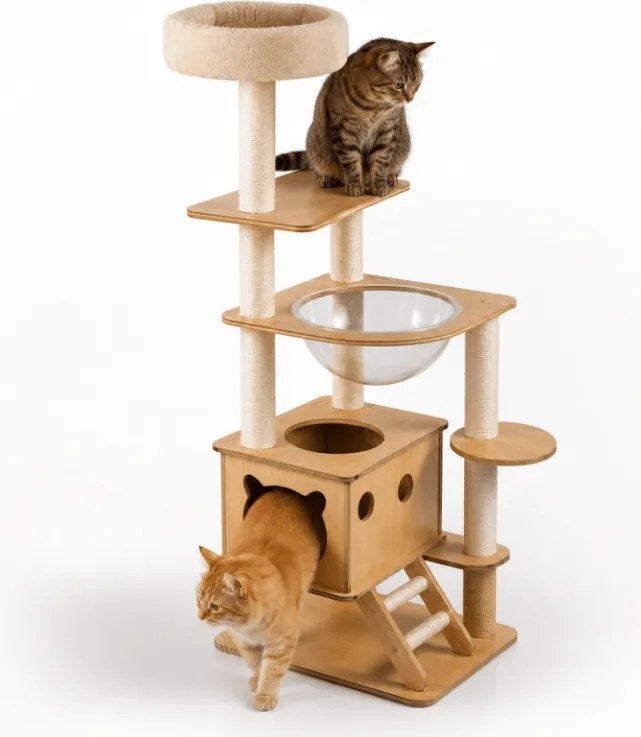 Kočičí stromové škrabadlo HAPPY CAT 147x40x40 cm, béžové