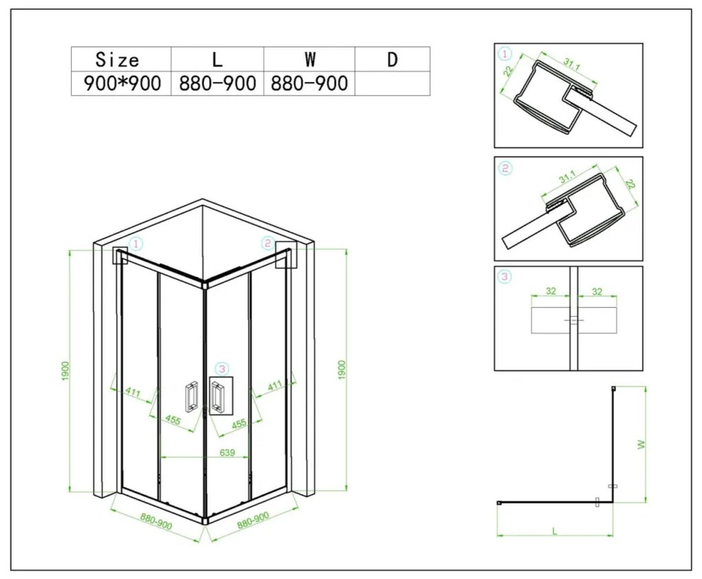 BPS-koupelny Čtvercový sprchový kout HYD-SK93B 90x90 chrom/transparent - bez vaničky